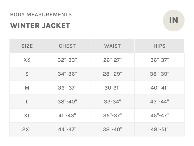 Winter 2023 Jacket Sizing Page - Jilly Box